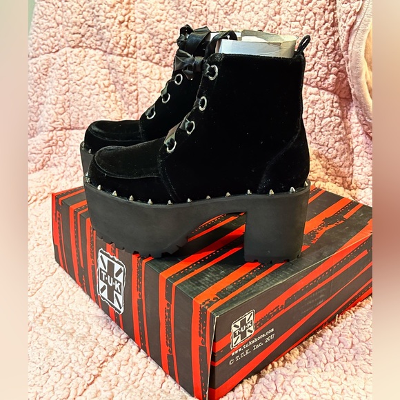 T.U.K | Shoes | Limited Edition Tuk Black Velvet Spiked Nosebleed Boot ...